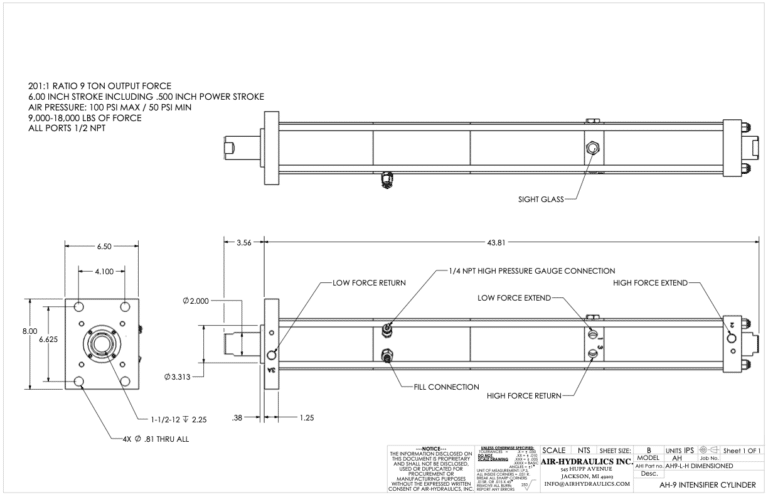 AH-Series Air Over Oil Intensifier - Hydropneumatic Cylinder